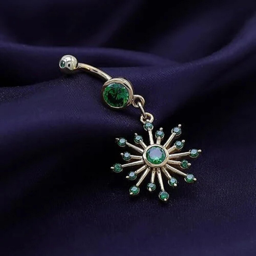 Snowflake Belly Button Navel Ring Emerald Gemstone for Women in 14K ...