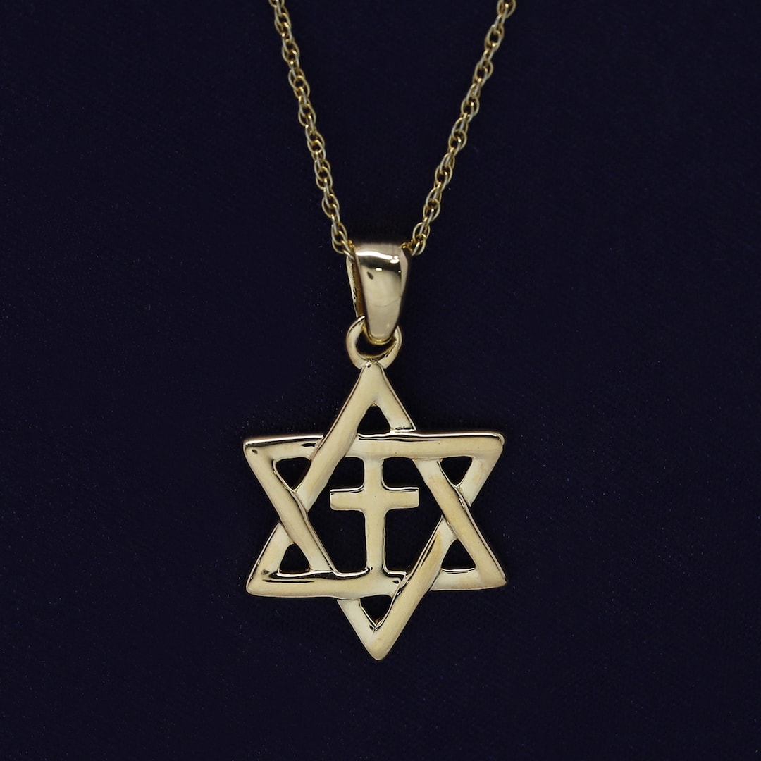 Star of David With Cross Pendant Necklace in 10K or 14K Solid Gold and ...