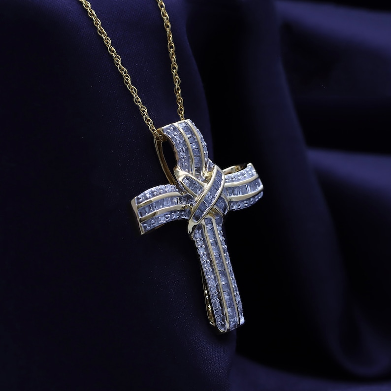 Moissanite Infinity Cross Pendant Necklace, Sterling Silver Rope Chain ...