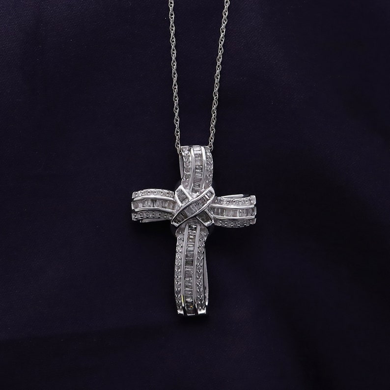 Moissanite Infinity Cross Pendant Necklace, Sterling Silver Rope Chain ...