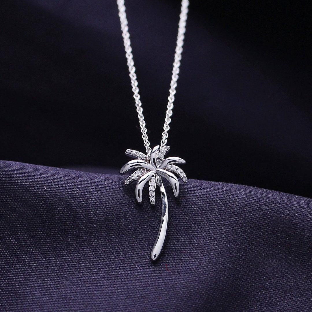 1/20 Carat Natural White Diamond Accent Palm Tree Pendant 18 Inch for ...