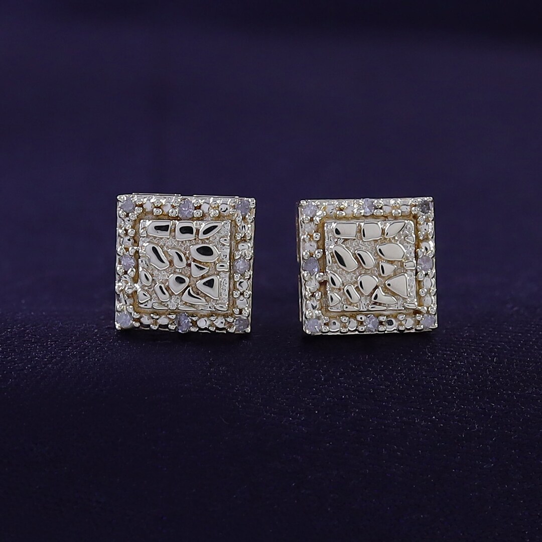 Accent Square Shape Nugget Mens Stud Earring Round Natural White ...