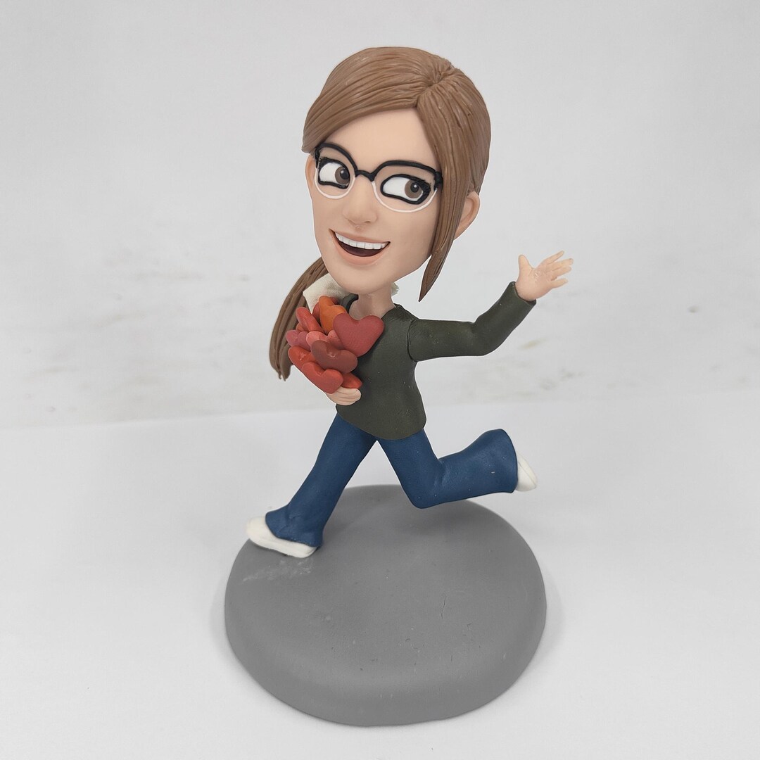 Personalized Running Pose Bobblehead - Adorable Geeky Girl Clay ...