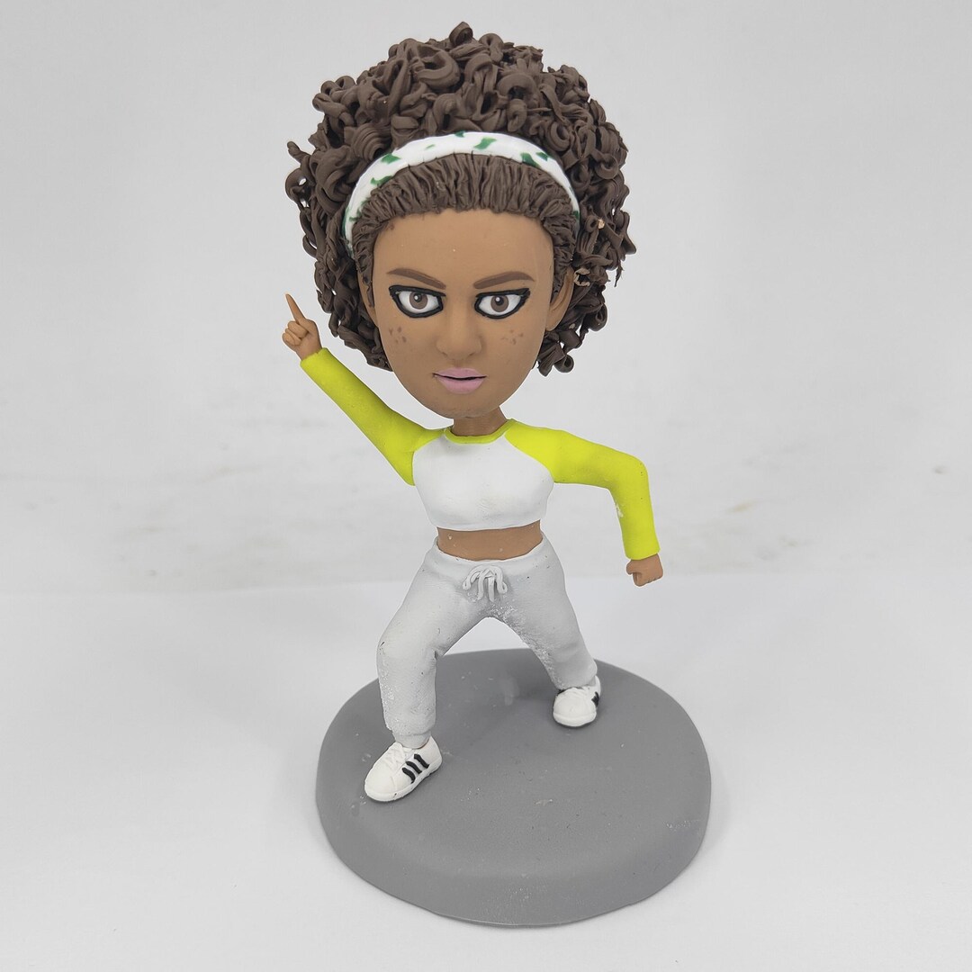Custom Female Bobblehead - Sporty Girl With Headband & Curly Hair ...
