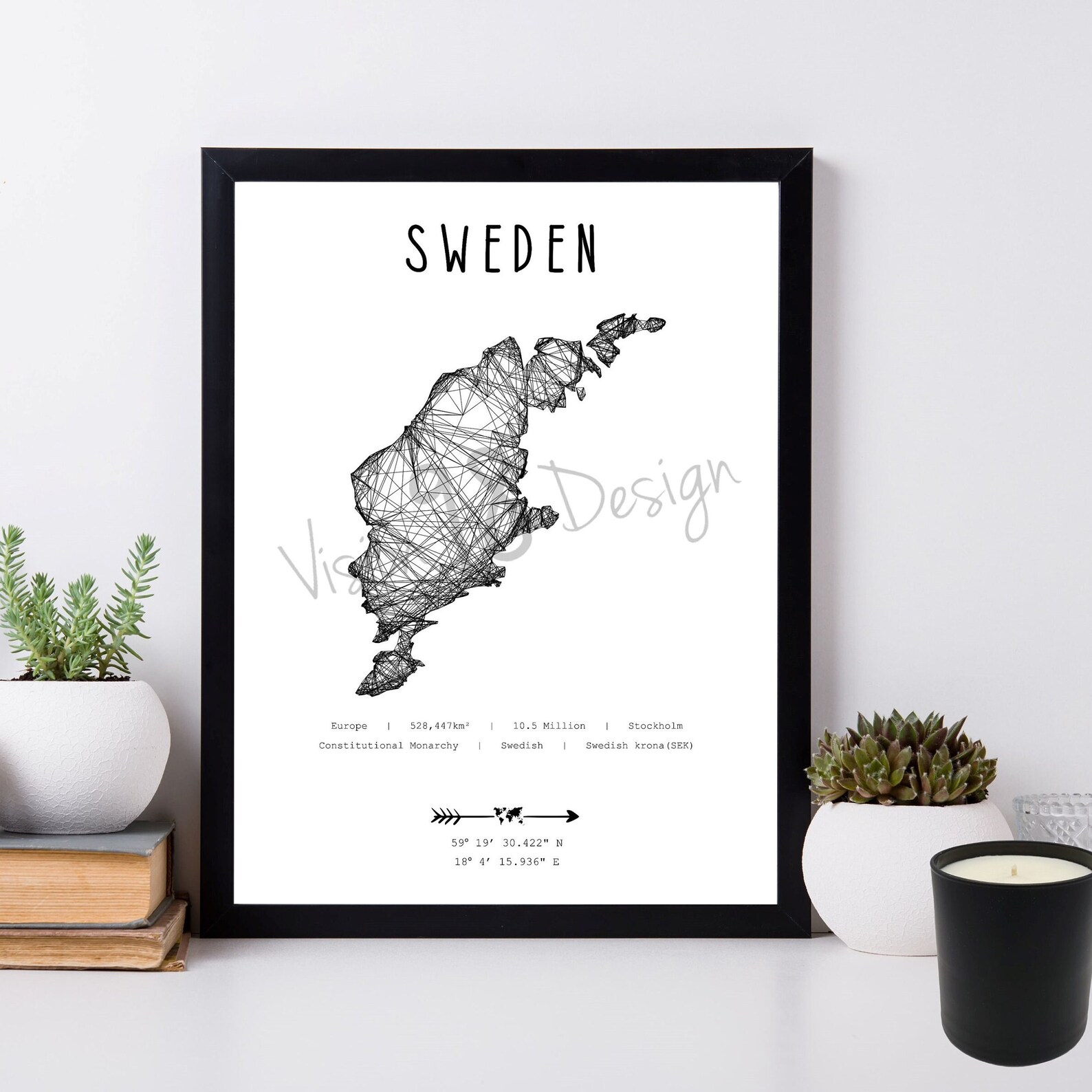 Map Sweden Print, Map, Poster, Europe, Stockholm, Wall, Decoration ...