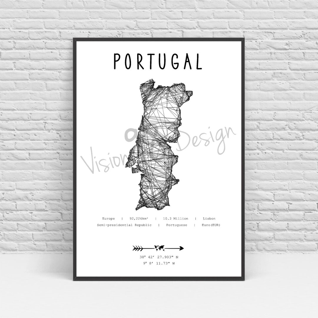 Map Portugal Print, Map, Poster, Europe, Lisbon, Wall, Decoration ...