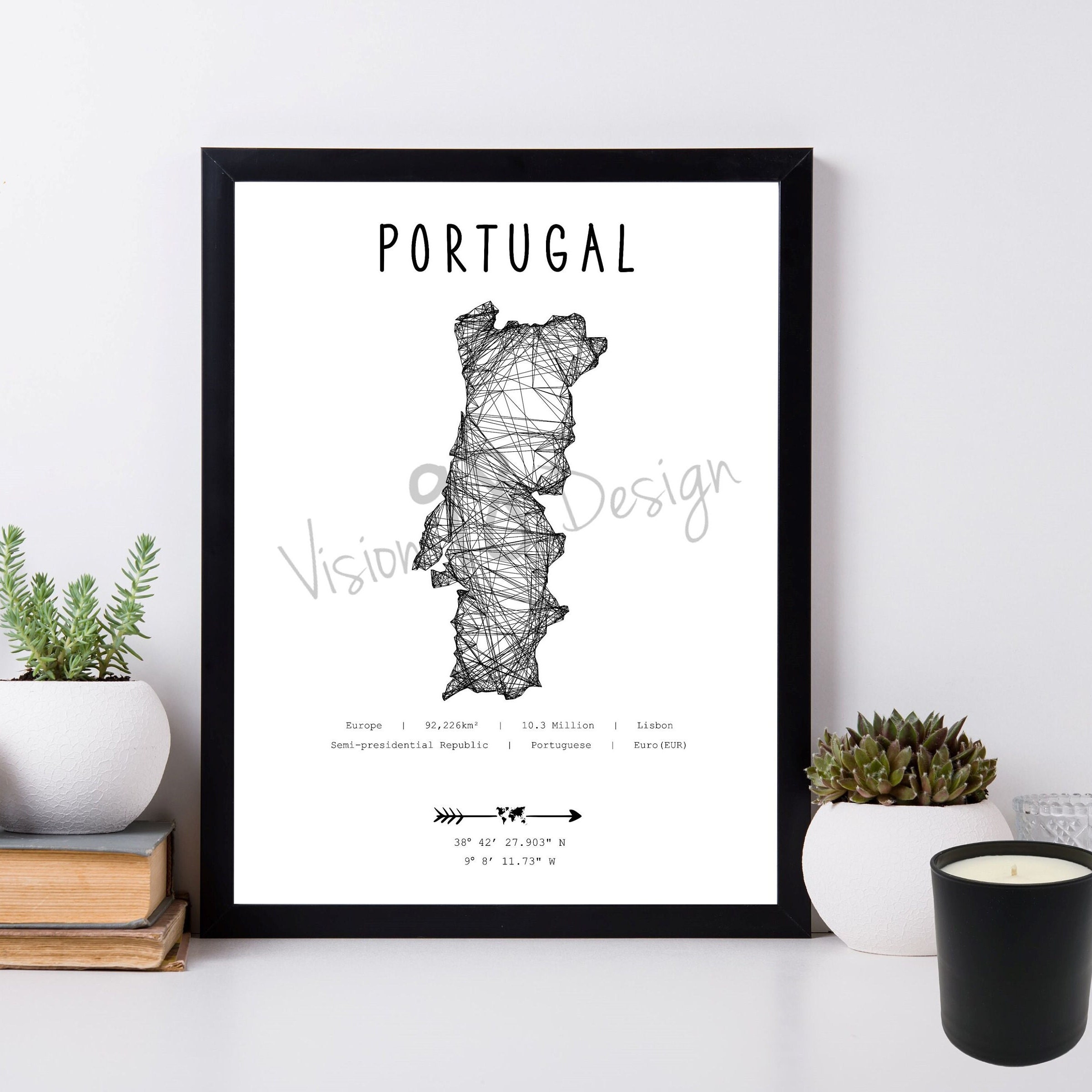 Map Portugal Print, Map, Poster, Europe, Lisbon, Wall, Decoration ...