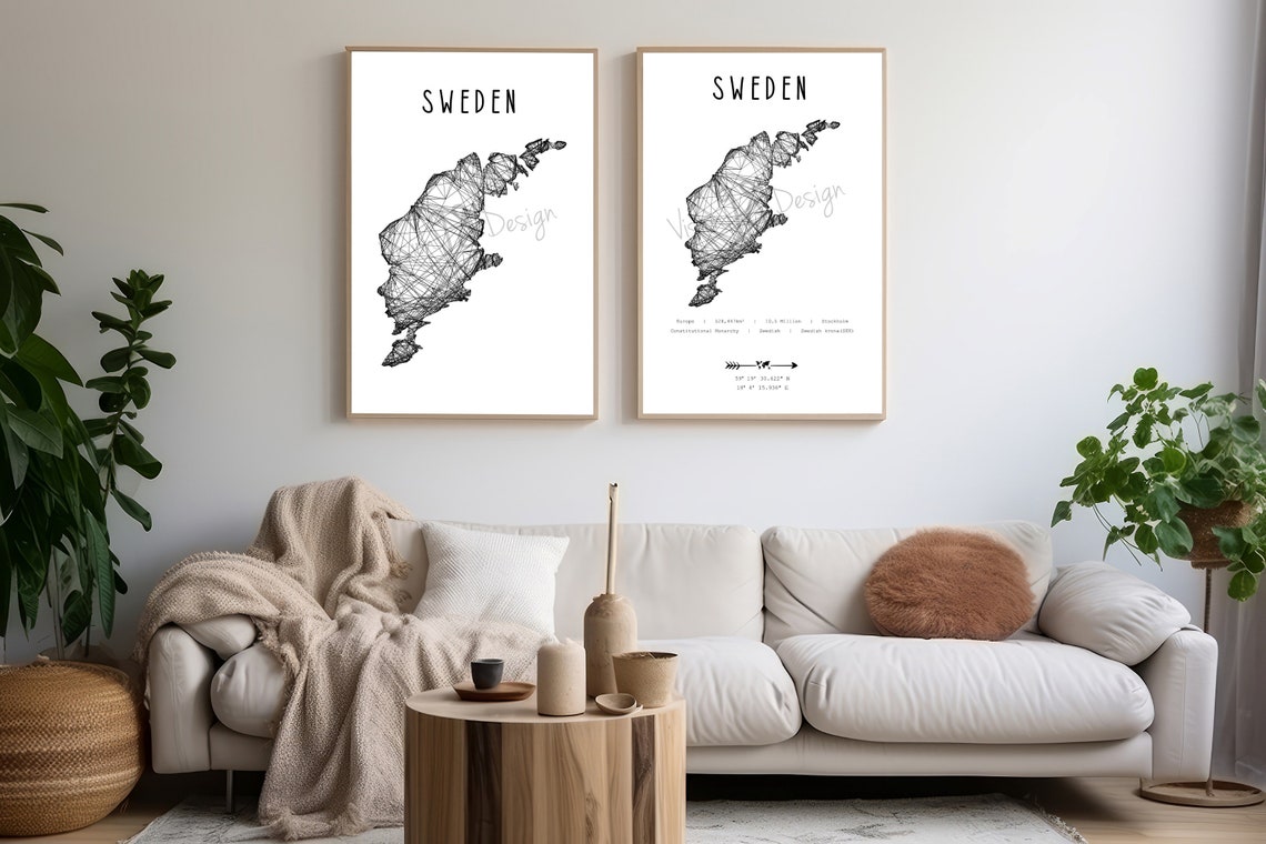 Map Sweden Print, Map, Poster, Europe, Stockholm, Wall, Decoration ...