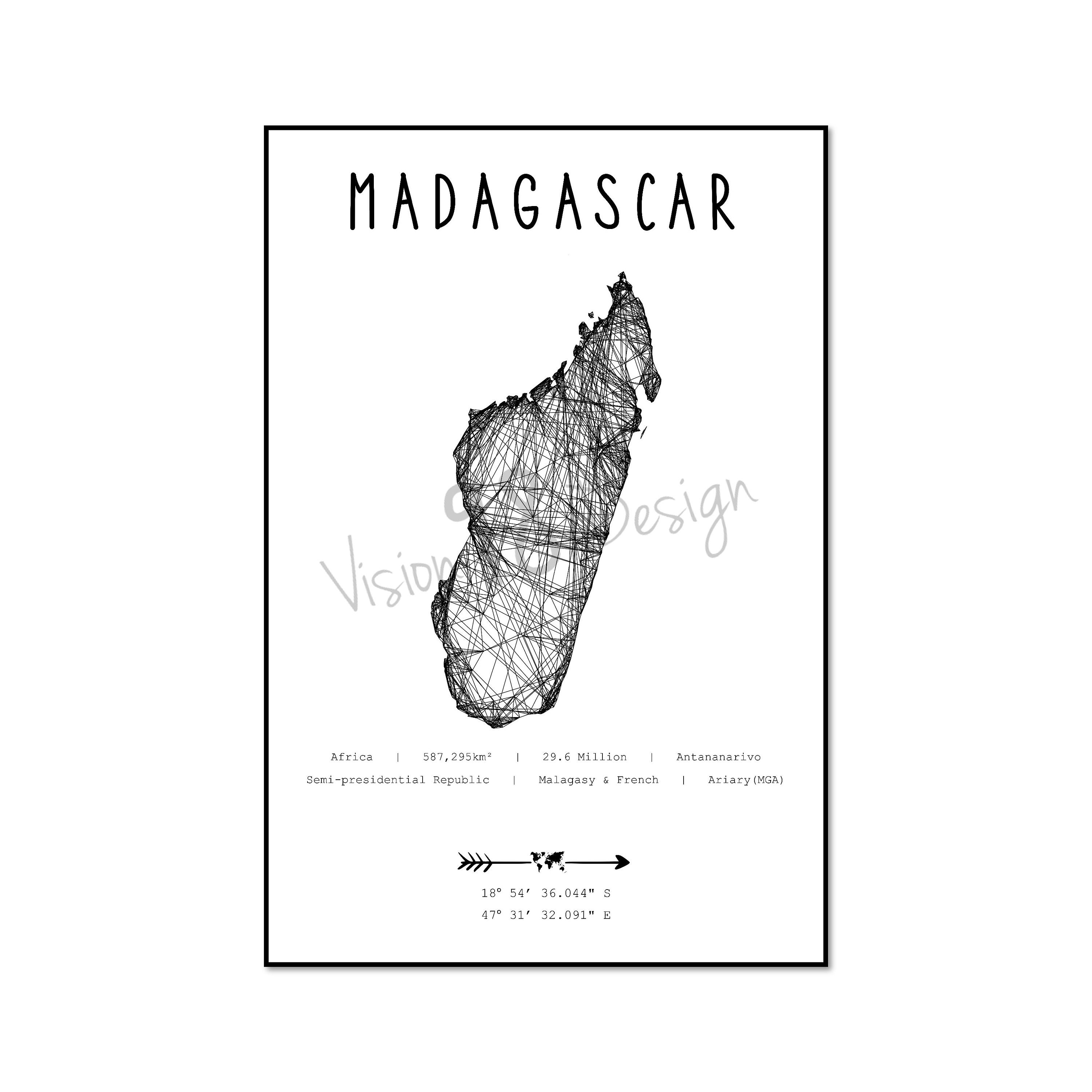 Map Madagascar Print Map Poster Africa Antananarivo Wall - Etsy