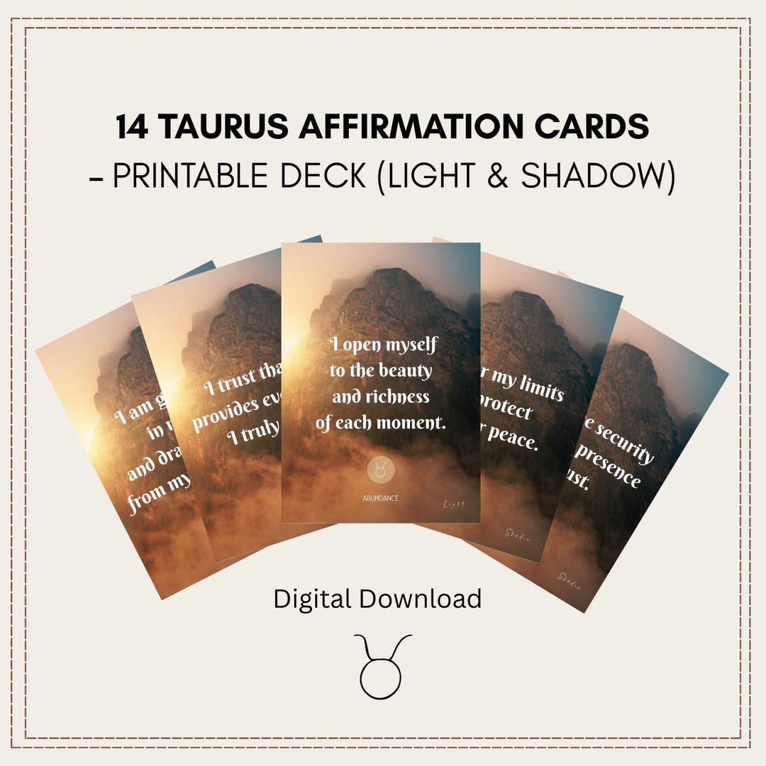 14 Taurus Affirmation Cards | Astrology Printable Deck | Light & Shadow ...