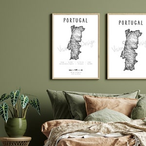 Map Portugal Print, Map, Poster, Europe, Lisbon, Wall, Decoration ...