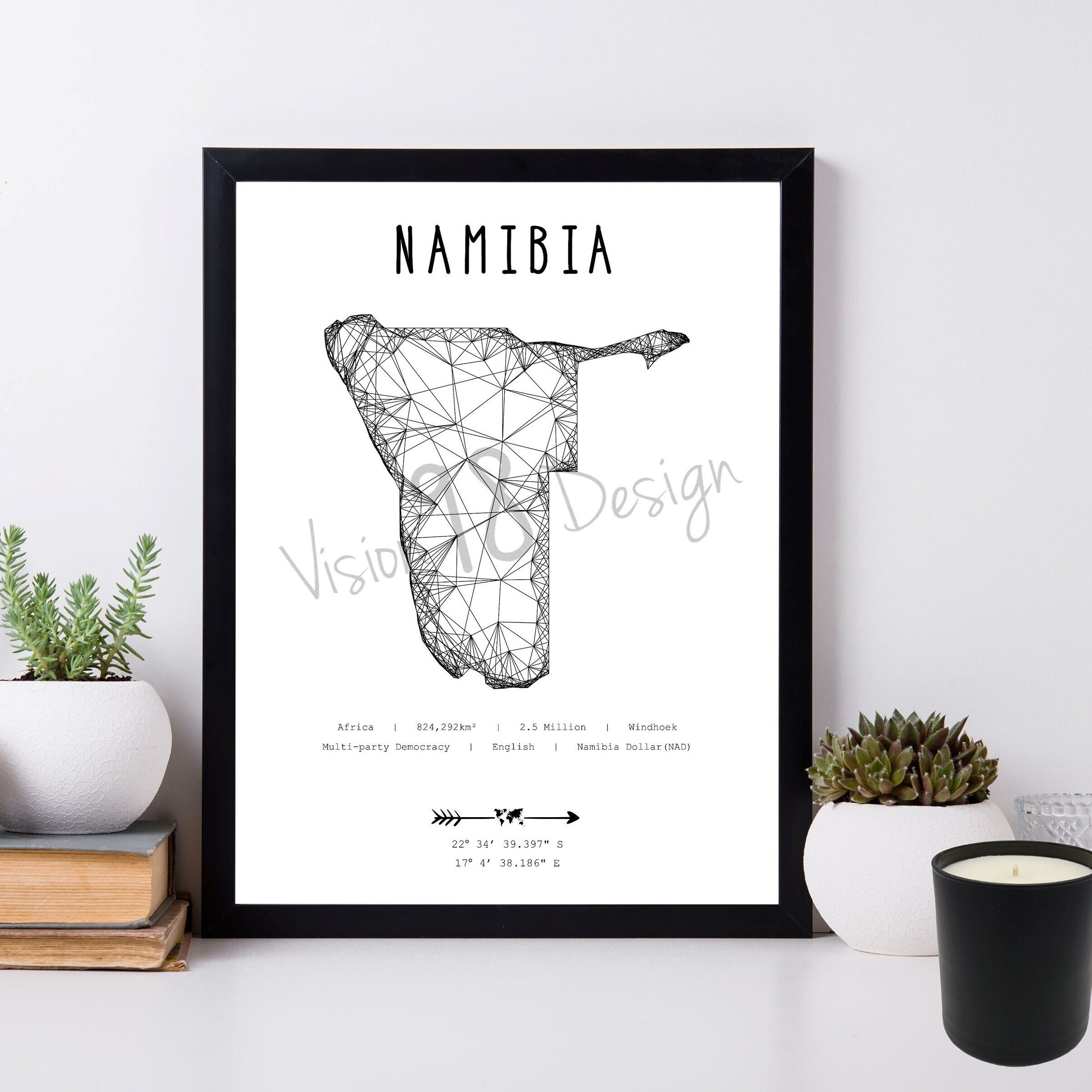 Map Namibia Print, Map, Poster, Africa, Windhoek, Wall, Decoration ...