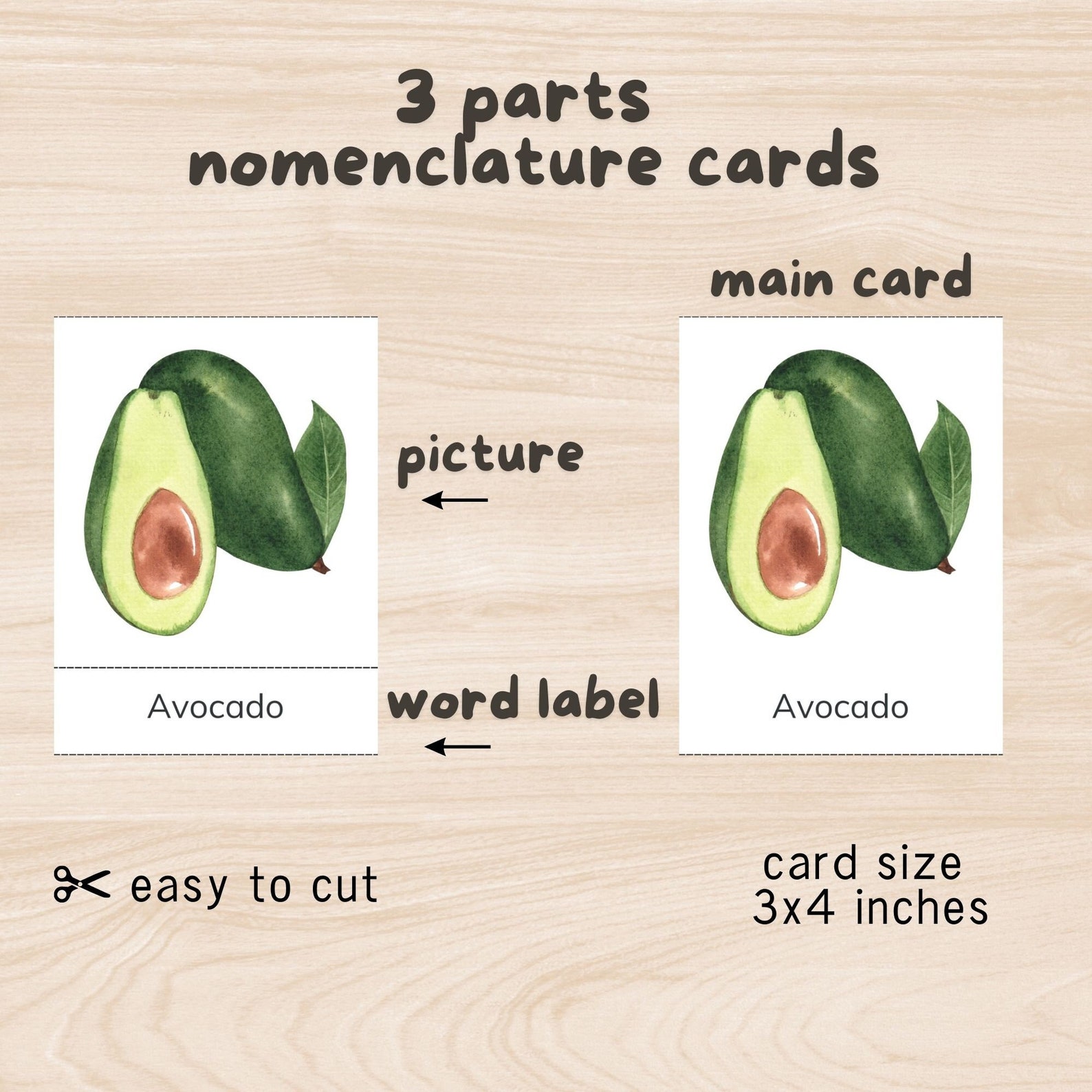 Watercolor Fruits and Vegetables Flash Card, Printable Cards ...