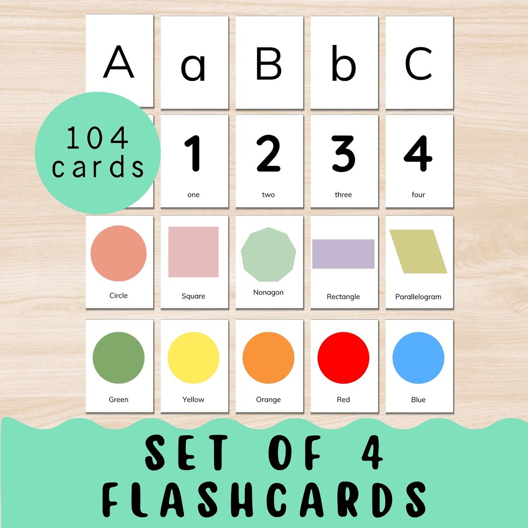 Set of 4 Flashcards, Printable Flashcard Set,digital Download,pdf File ...