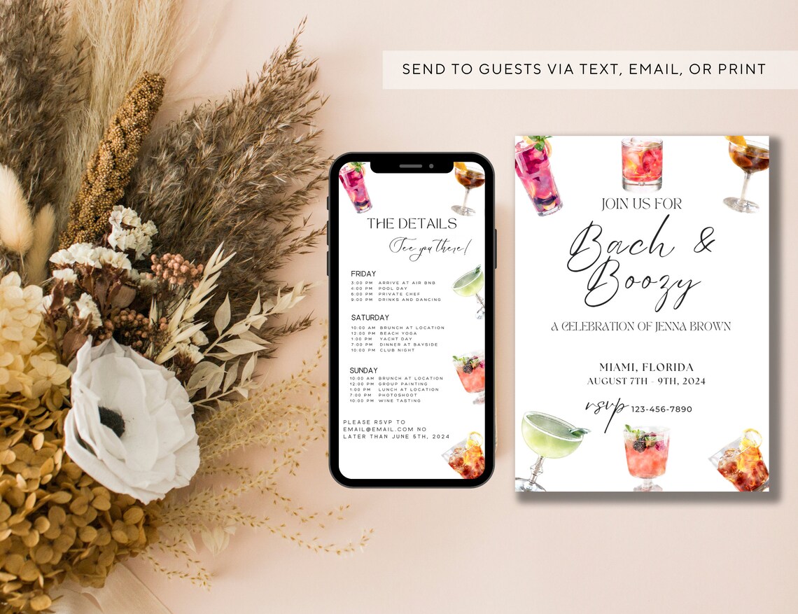 Bach and Boozy Bachelorette Invite | Digital Download Itinerary ...