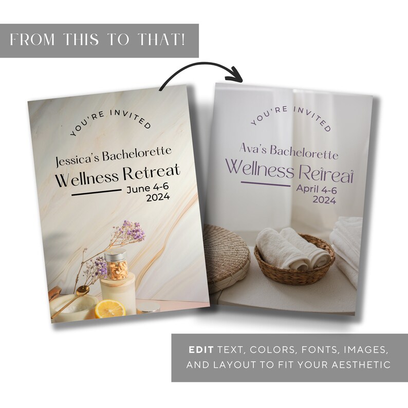 Wellness Retreat Bachelorette Invite, Spa Yoga Relax, Digital Download ...