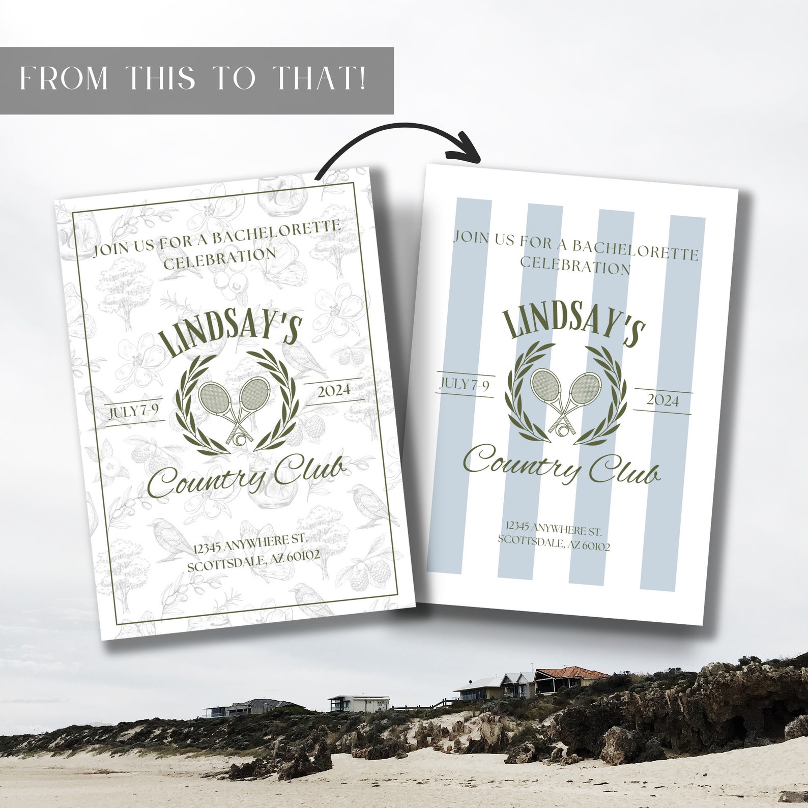 Coastal Preppy Bachelorette Party Invitation, Country Club Aesthetic ...
