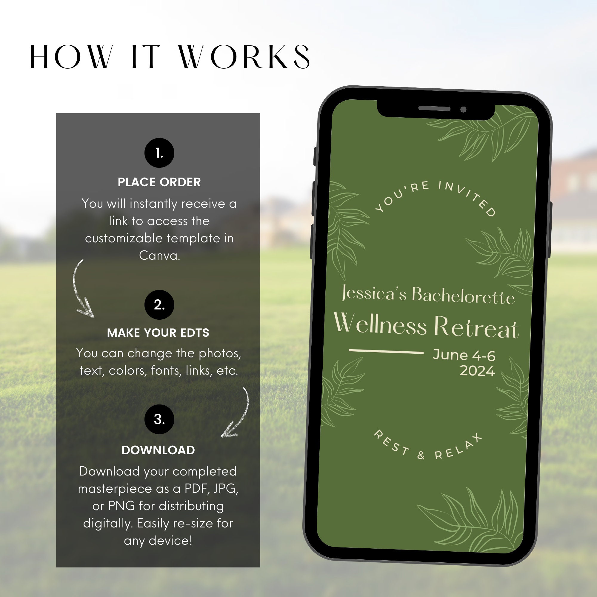 Wellness Retreat Bachelorette Invite, Spa Yoga Relax, Digital Download ...