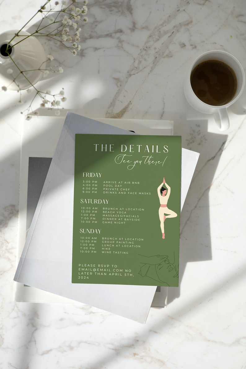 Wellness Retreat Bachelorette Invite, Spa Yoga Relax, Digital Download ...