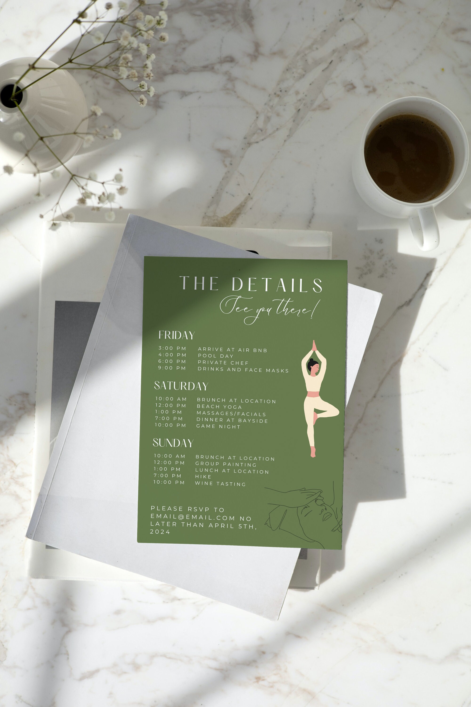 Wellness Retreat Bachelorette Invite, Spa Yoga Relax, Digital Download ...