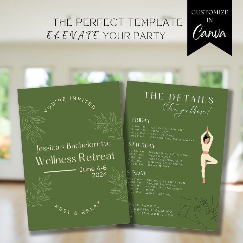 Wellness Retreat Bachelorette Invite, Spa Yoga Relax, Digital Download ...