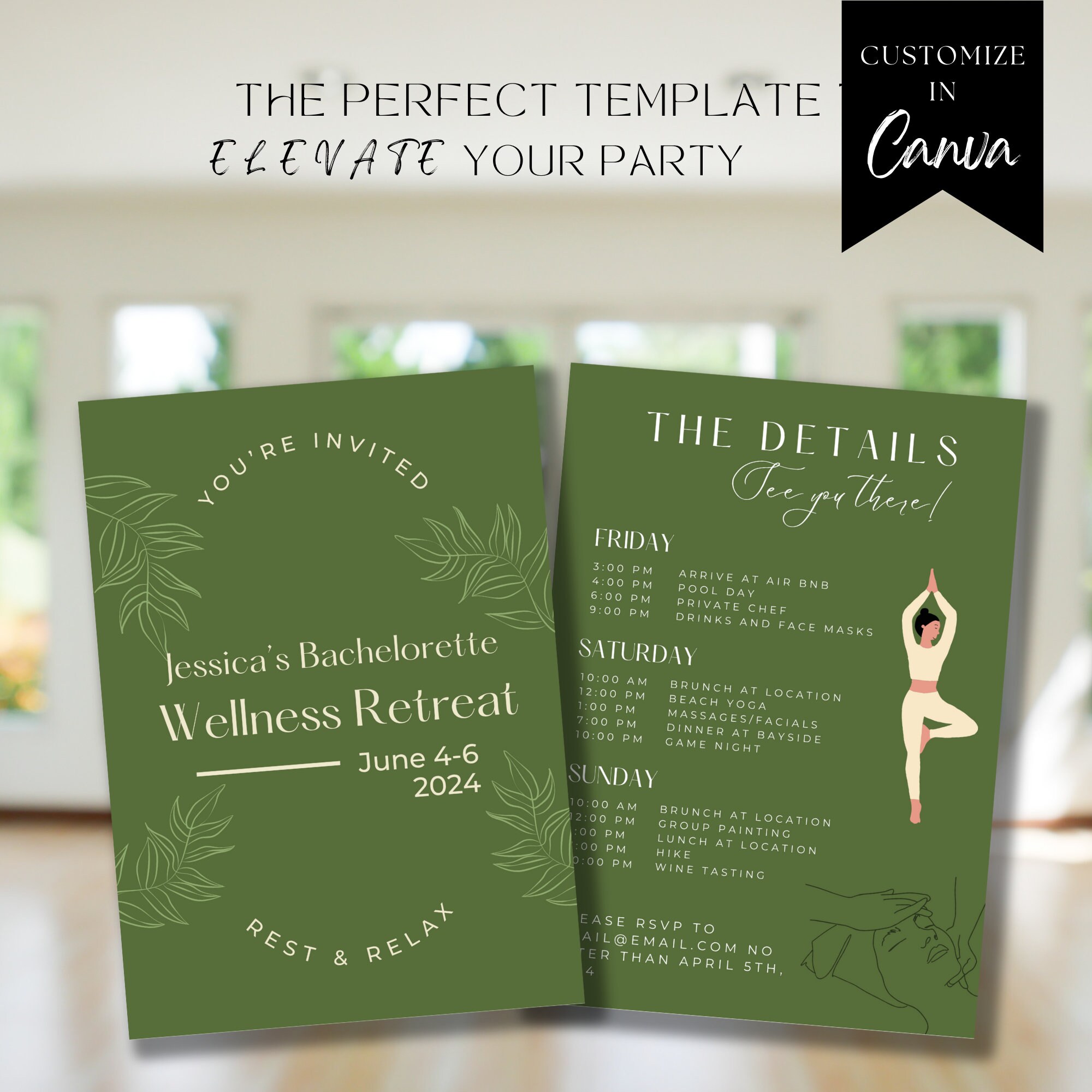 Wellness Retreat Bachelorette Invite, Spa Yoga Relax, Digital Download ...