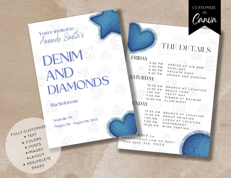 Denim and Diamonds Bachelorette Invite, Disco Cowgirl, Nashville Bachelorette, Digital Download ...