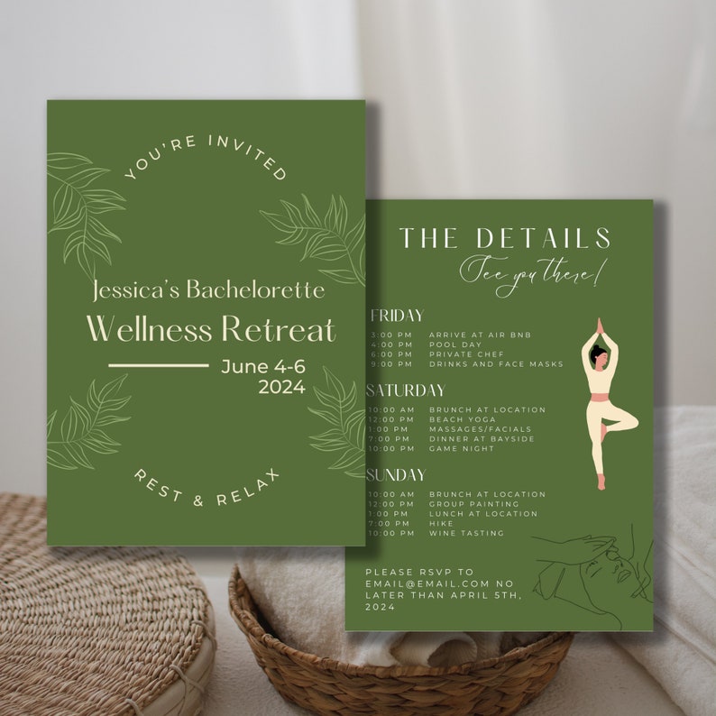 Wellness Retreat Bachelorette Invite, Spa Yoga Relax, Digital Download ...