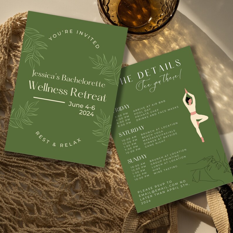 Wellness Retreat Bachelorette Invite, Spa Yoga Relax, Digital Download ...