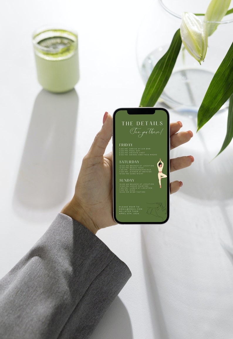 Wellness Retreat Bachelorette Invite, Spa Yoga Relax, Digital Download ...