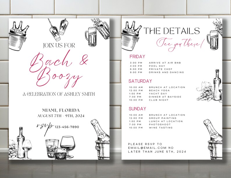 Bach and Boozy Bachelorette Invite | Digital Download Itinerary ...