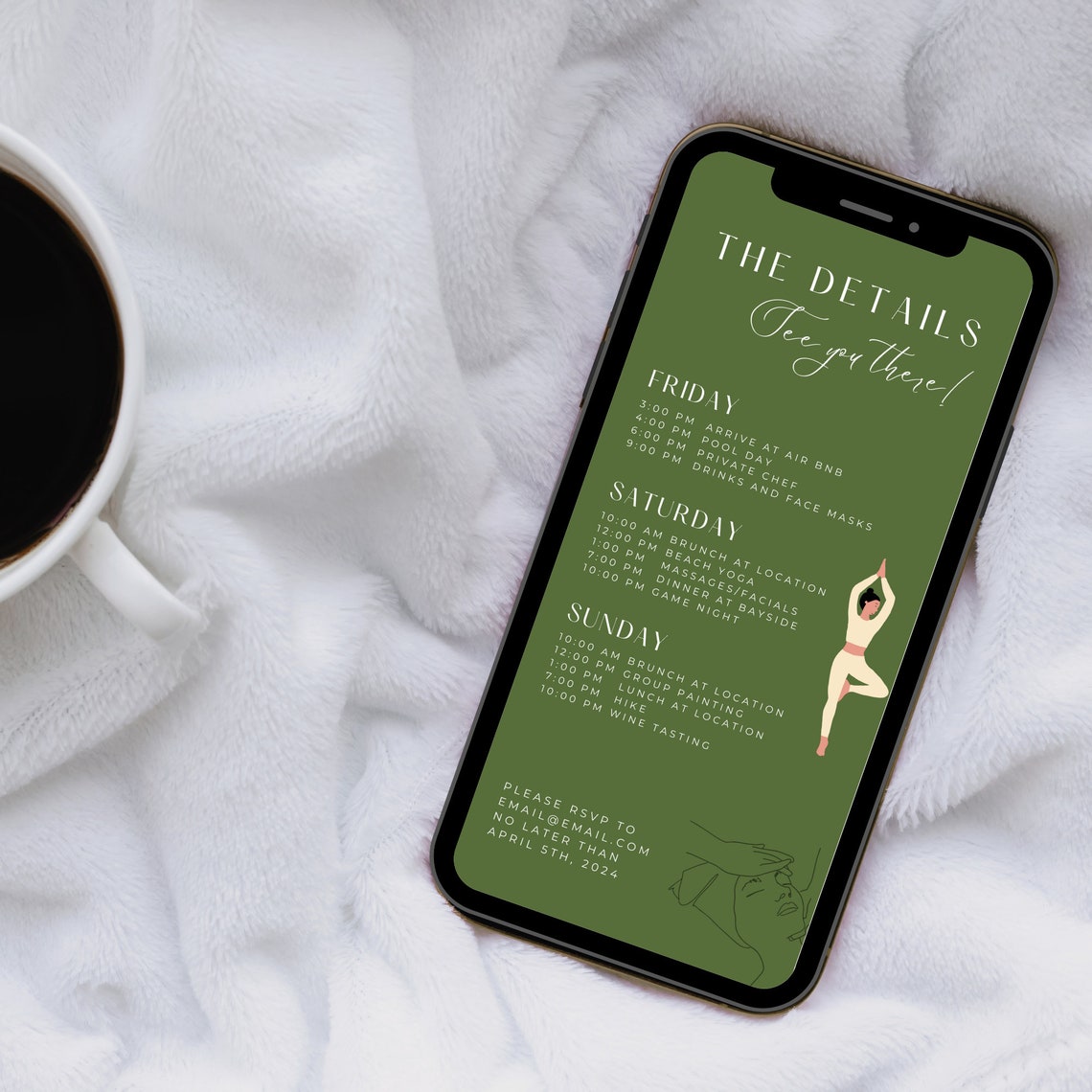 Wellness Retreat Bachelorette Invite, Spa Yoga Relax, Digital Download ...