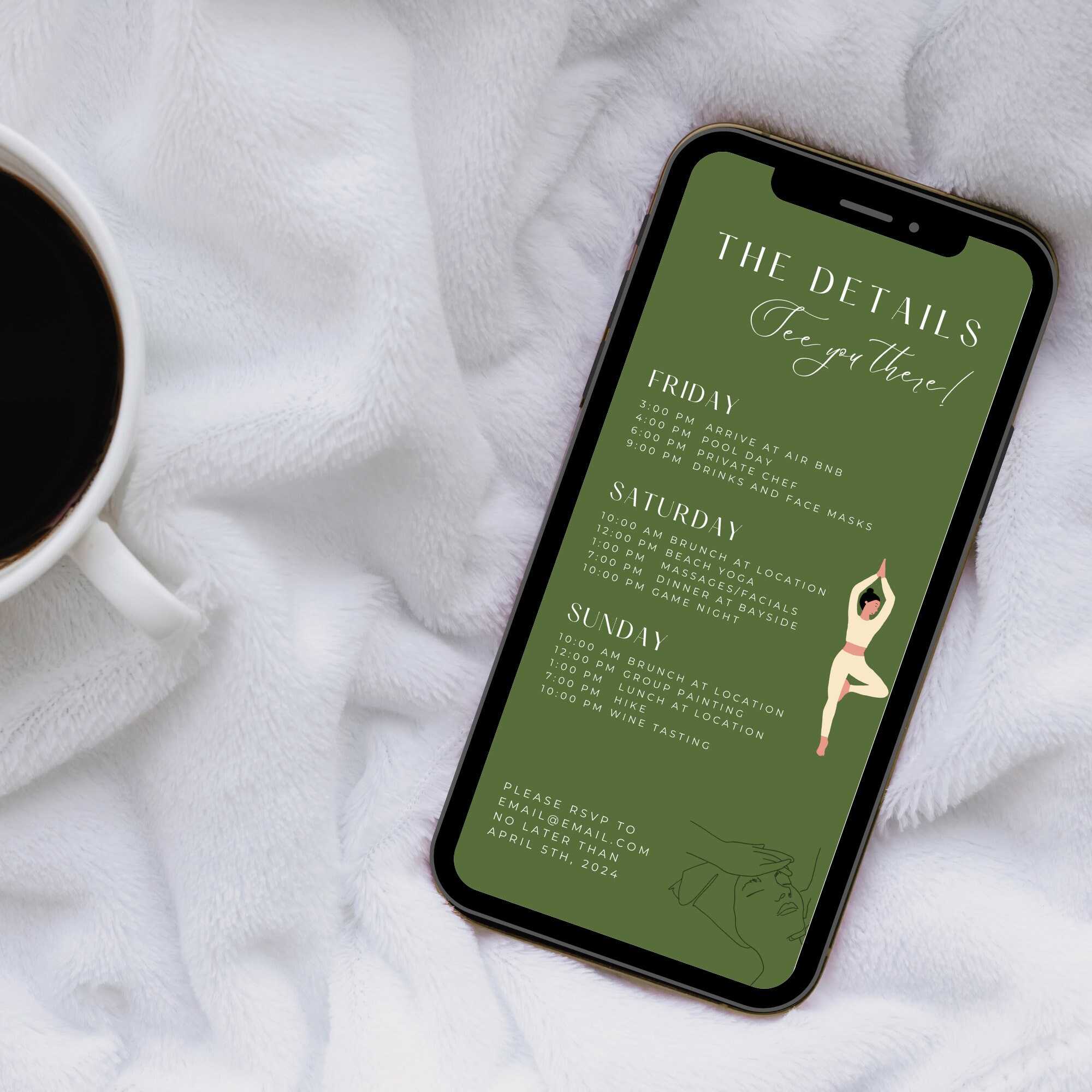 Wellness Retreat Bachelorette Invite, Spa Yoga Relax, Digital Download ...