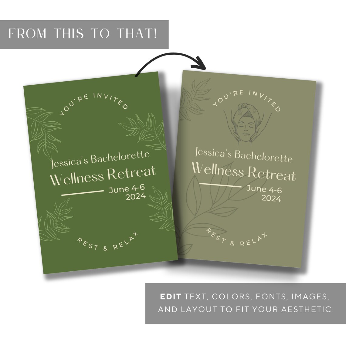 Wellness Retreat Bachelorette Invite, Spa Yoga Relax, Digital Download ...