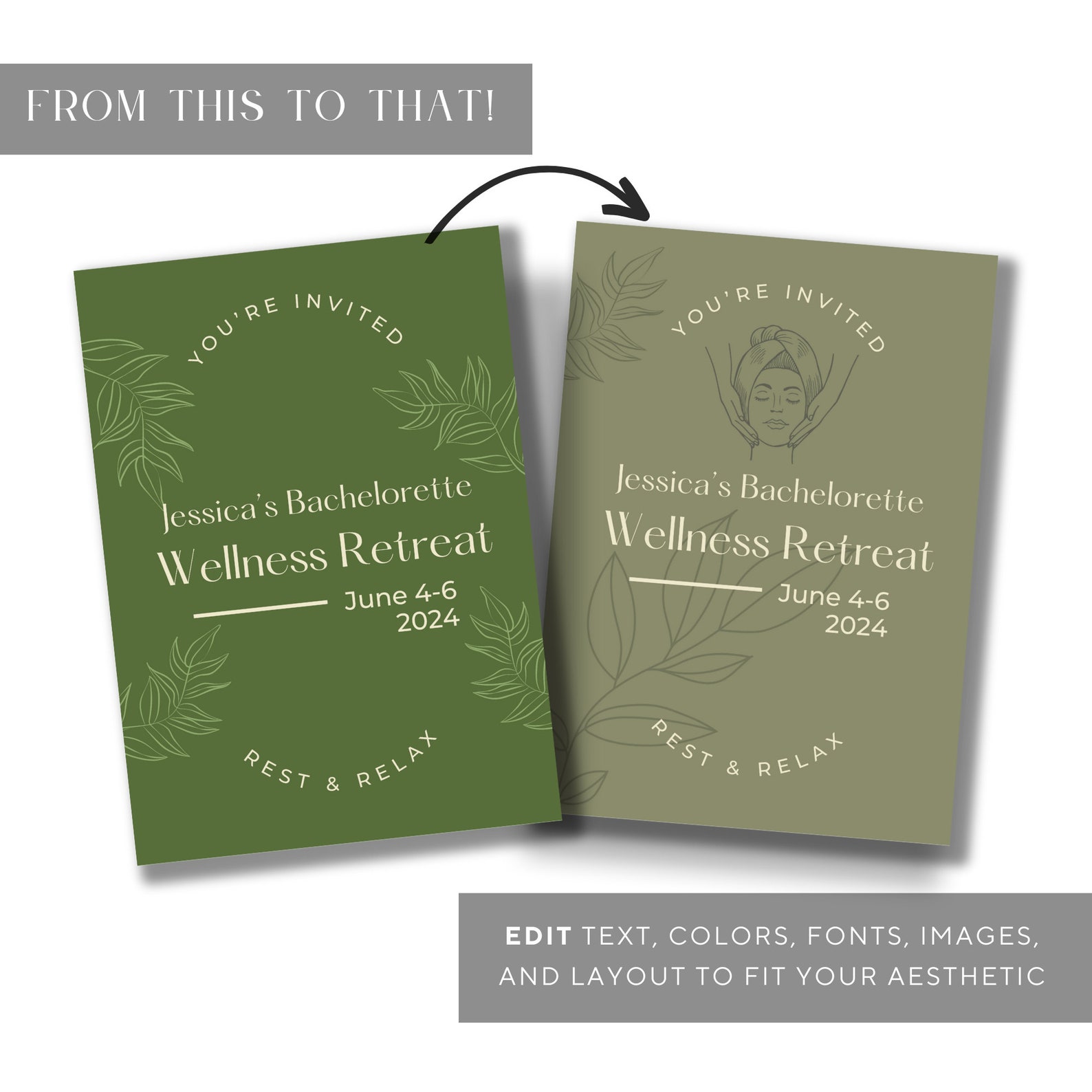 Wellness Retreat Bachelorette Invite, Spa Yoga Relax, Digital Download ...