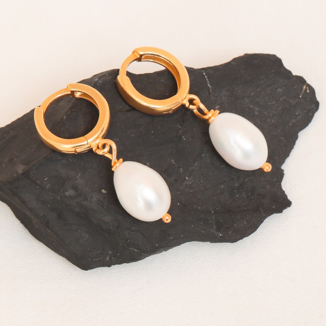 Barock Perlen Ohrringe, Tropfen Perlen Ohrringe, Baumeln Hoop Ohrringe, echte Süßwasser Perlen ...