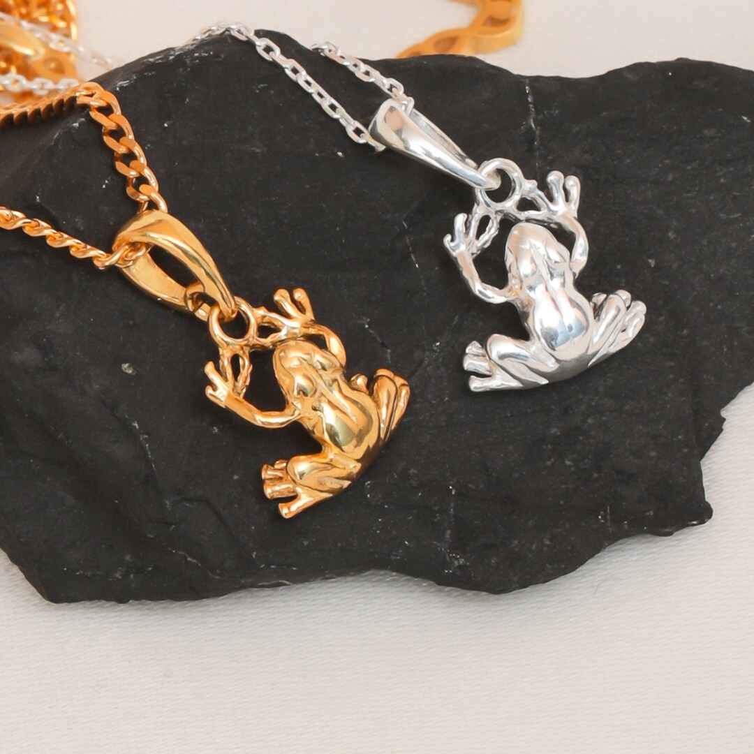 Tiny Frog Necklace, Toad Jewelry Pendant, Kids Frog Necklace, 18K Gold ...