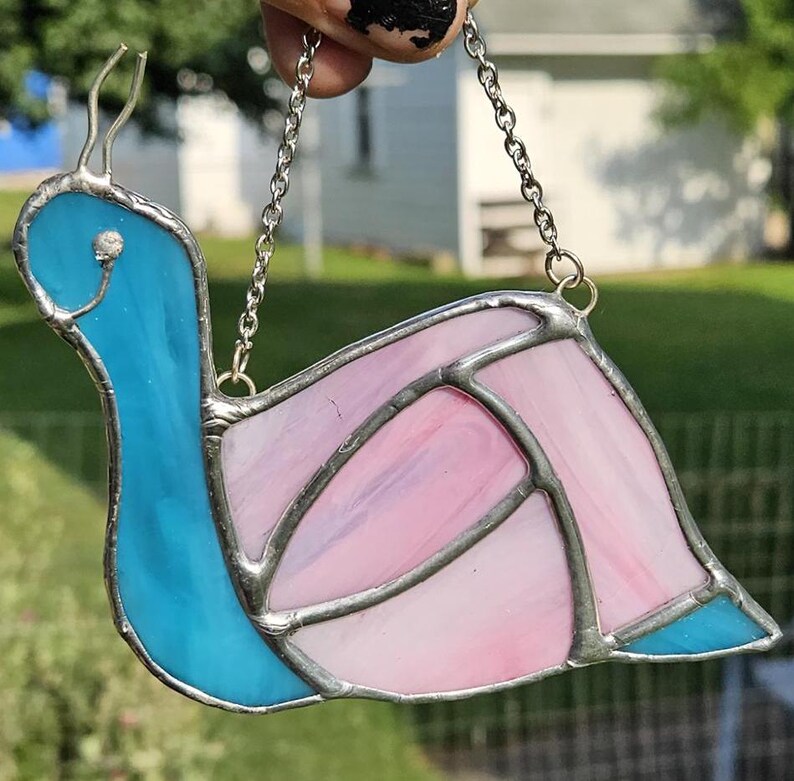 Stained Glass Blue Snail With Pink Shell Suncatcher - Etsy