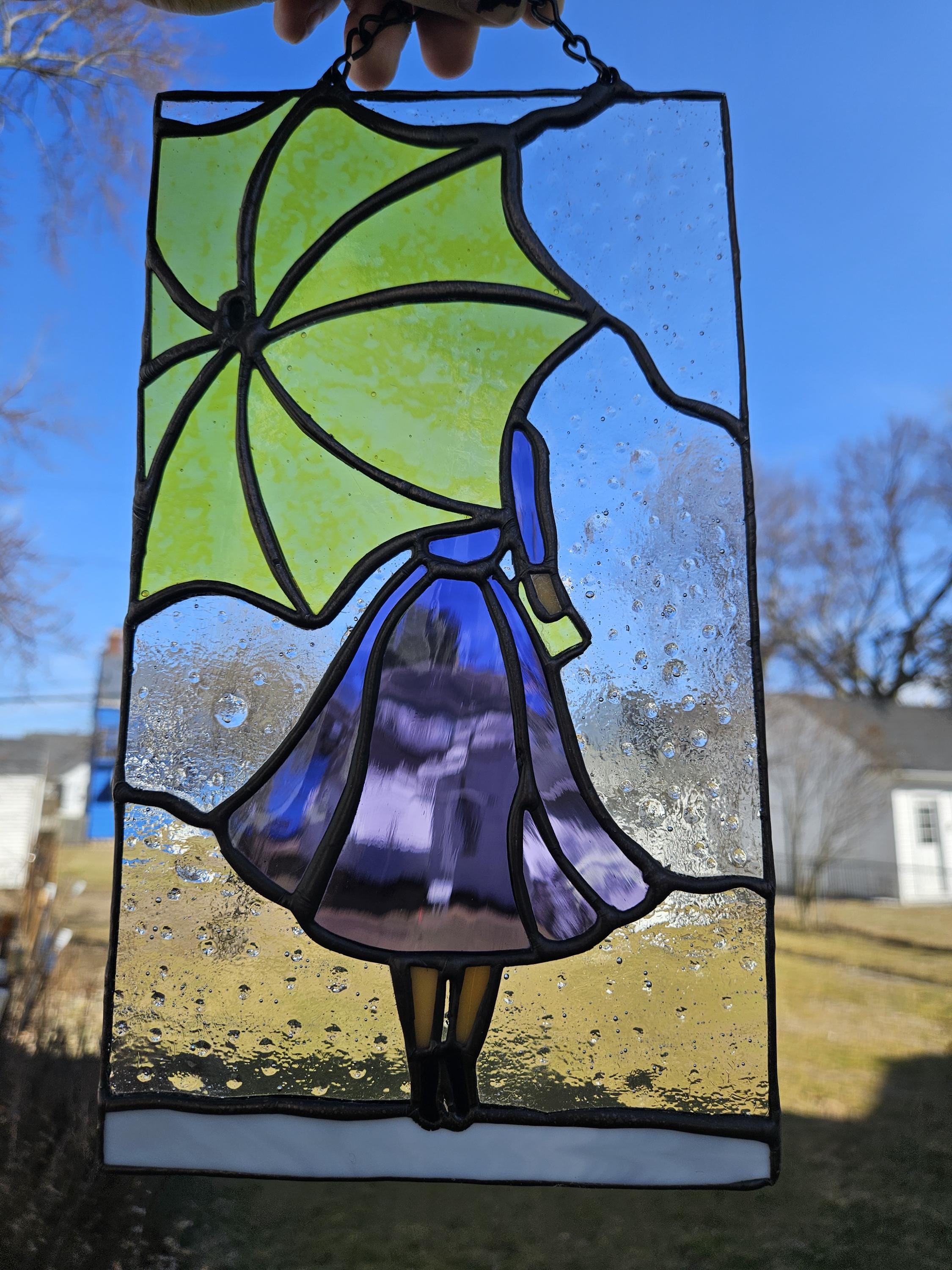 Lady in a Dress With an Umbrella Stained Glass Mini Panel Various ...