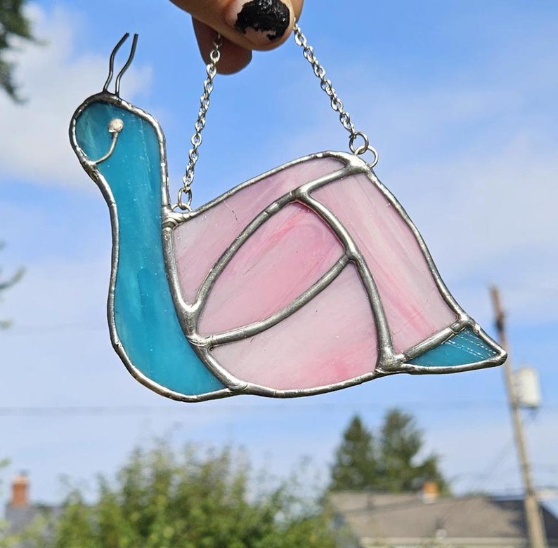 Stained Glass Blue Snail With Pink Shell Suncatcher - Etsy