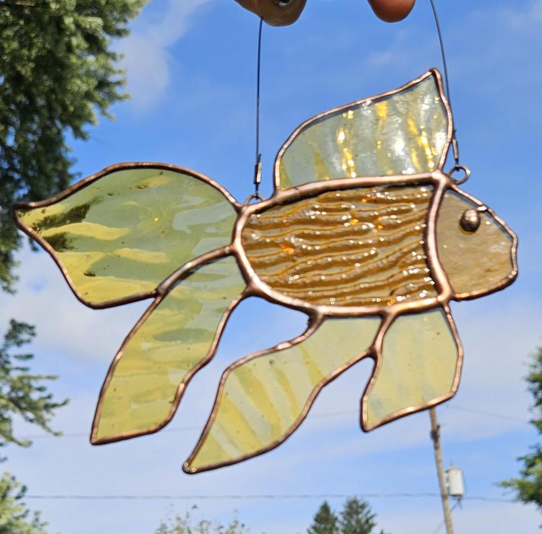 Stained Glass Goldfish Suncatcher With Copper Patina - Etsy