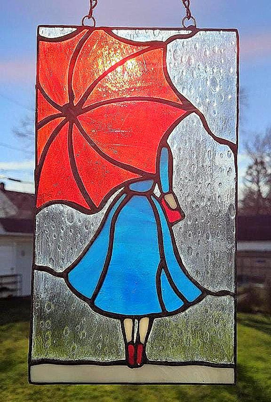 Lady in a Dress With an Umbrella Stained Glass Mini Panel Various ...
