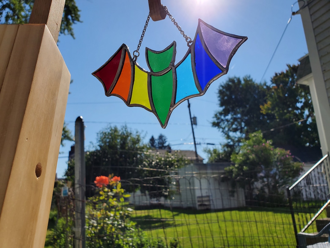 Rainbow Stained Glass Bat Suncatcher - Etsy