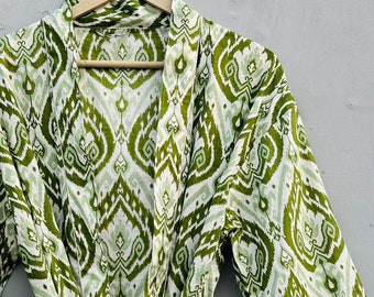 Green Handblock Ajrak Print 100% Cotton Indian Beach Kimono Robe,cotton ...