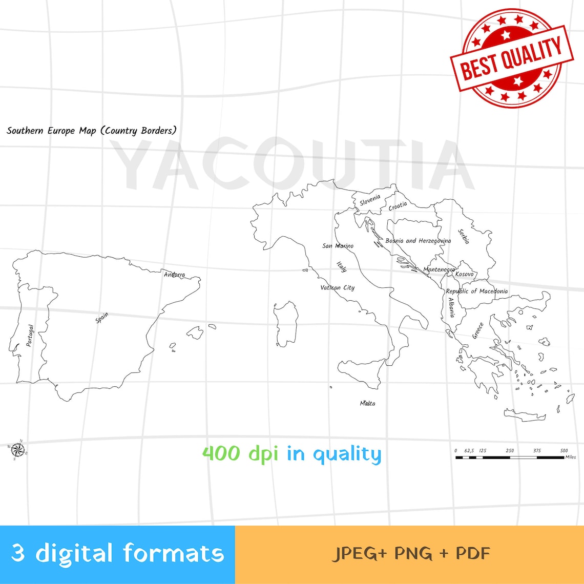 physical map of southern europe