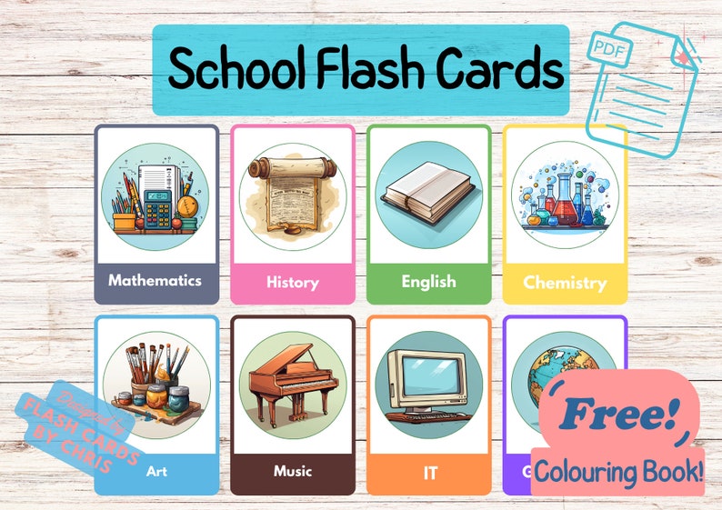 SCHOOL FREE GIANT Colouring Pad Montessori Cards Flash Cards ...