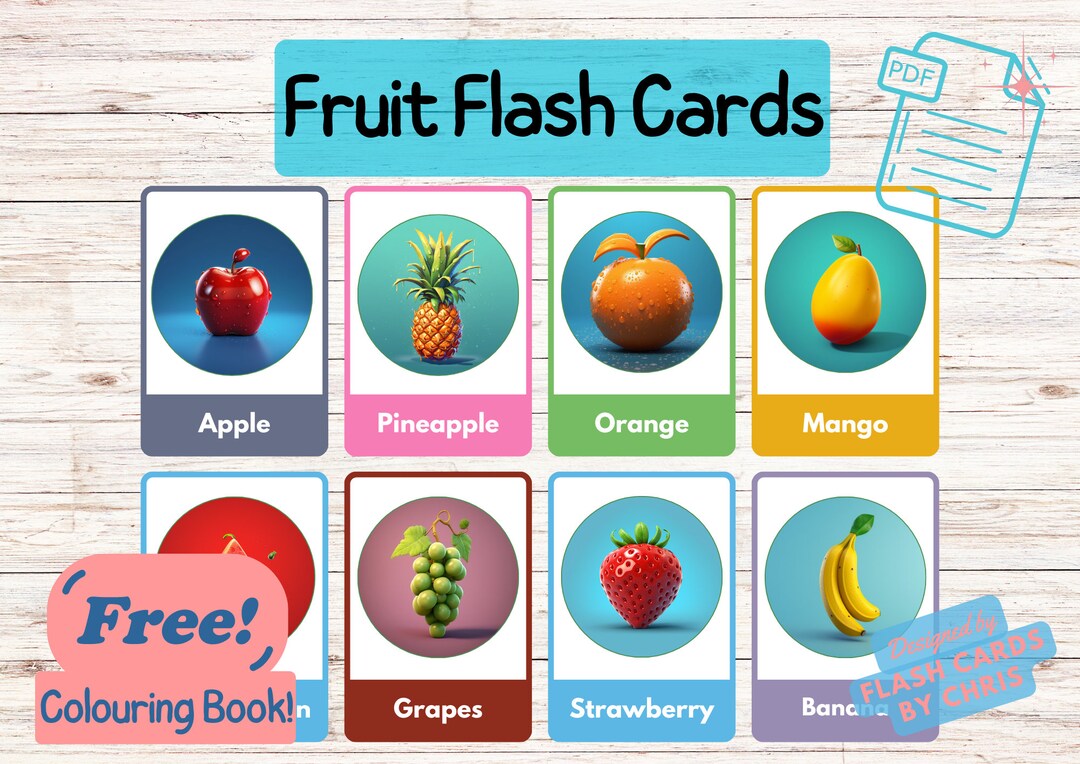 FRUIT FREE GIANT Colouring Pad Montessori Cards Flash Cards ...