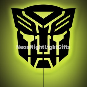 Autobot Wood Wall Art With Rgb Led Light, Transformers Home Decor ...