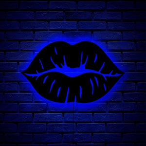 Lips Wood Wall Art With Rgb Led Light, Lips Room Decor, Lips Neon Sign ...