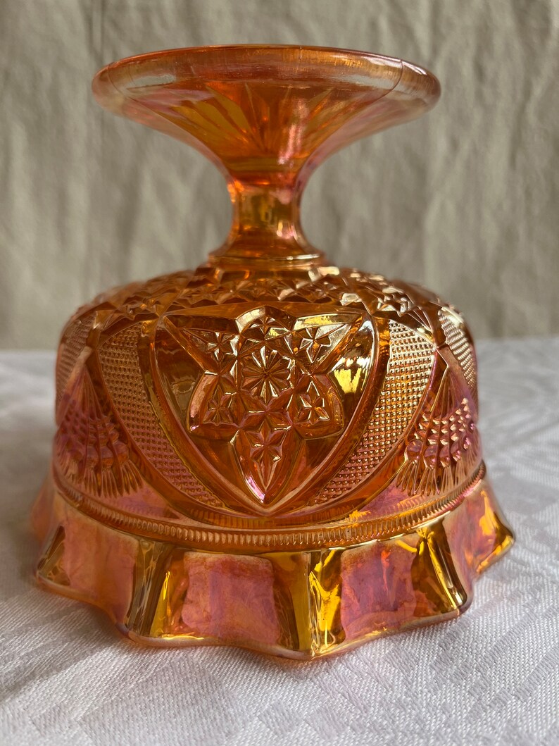 Vintage Carnival Glass Candy Dish / Fruit Bowl Iridescent Scalloped ...